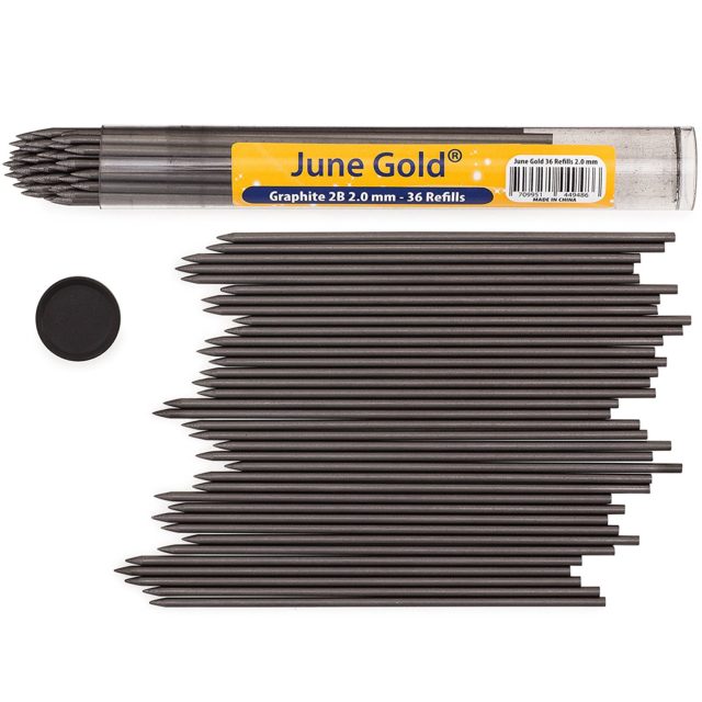 36 Pack of 2.0 mm 2B Graphite Lead Refills – June Gold