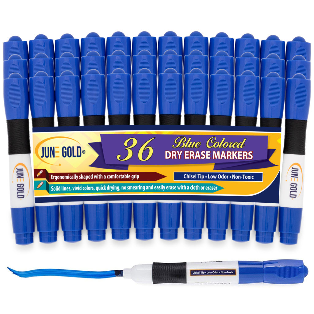 36 Pack of Blue Chisel Tip Dry Erase Markers – June Gold